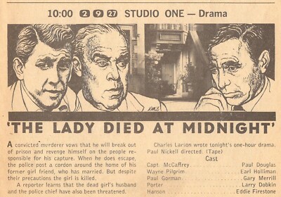 1958 TV AD / EARL HOLLIMAN / THE LADY DIED AT MIDNIGHT / STUDIO ONE ...