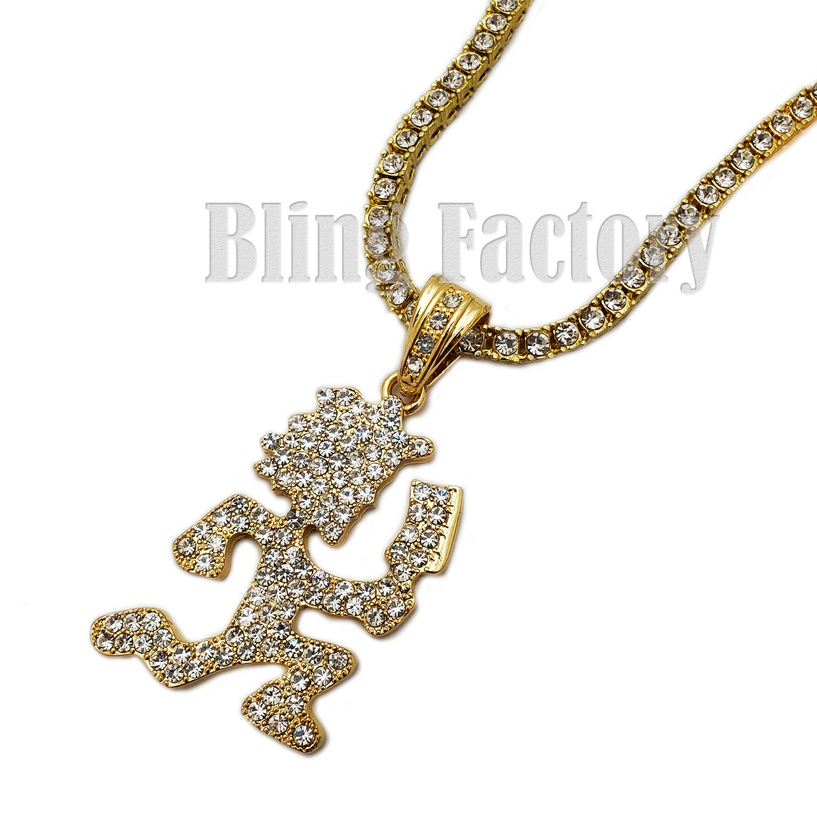 Hatchet Man Runner Pendant & 18" Full Iced Cuban & 1 Row Tennis Choker ...