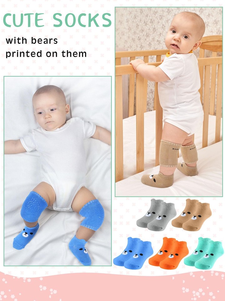 10 Pairs Baby Crawling Anti Slip Knee Pads and Anti Slip Baby Socks Set ...