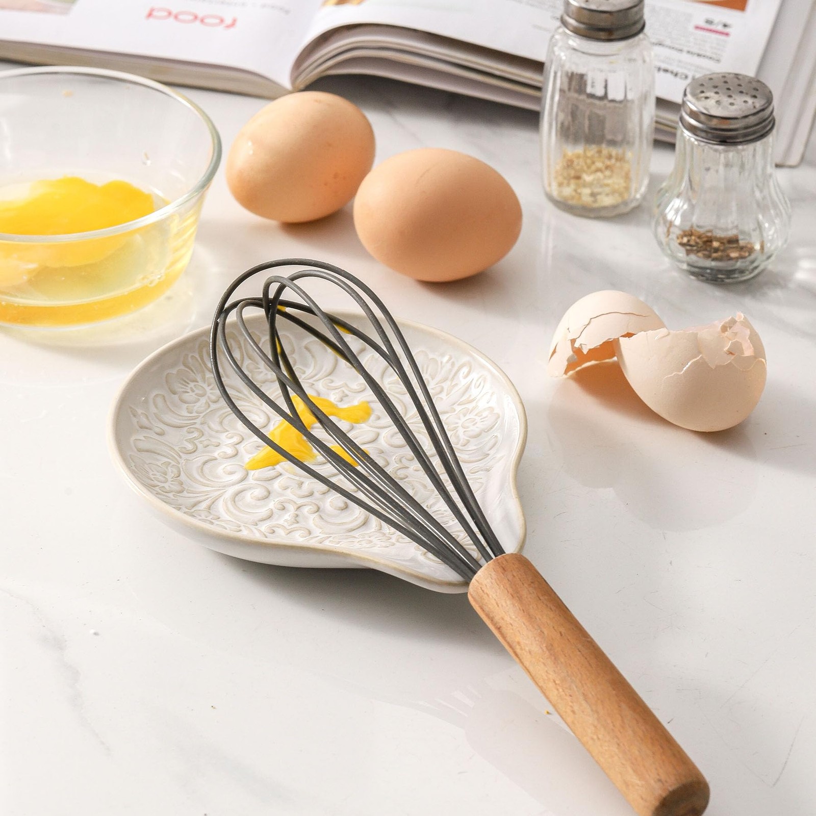 Howise Farmhouse Ceramic Spoon Rests Holder for Kitchen Large, White-A1 ...