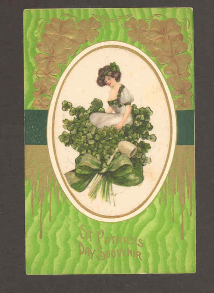 SILK OVAL..SIGNED SCHMUCKER,ST. PATRICK'S DAY LADY,SHAMROCKS,WINSCH ...