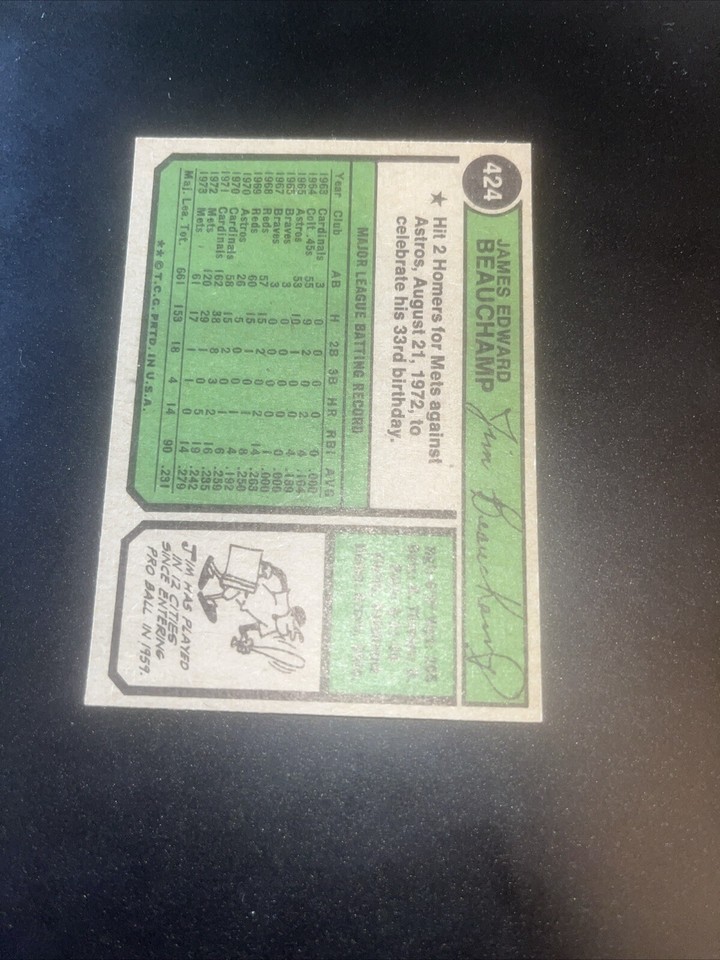 Jim Beauchamp 1974 Topps #424 New York Mets Baseball Card | eBay