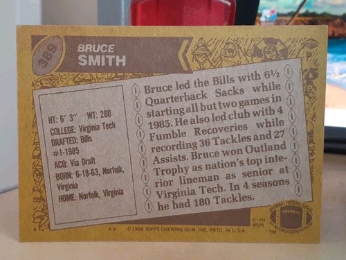 1986 Topps Bruce Smith RC Rookie #389 Buffalo Bills VIRGINIA TECH ...