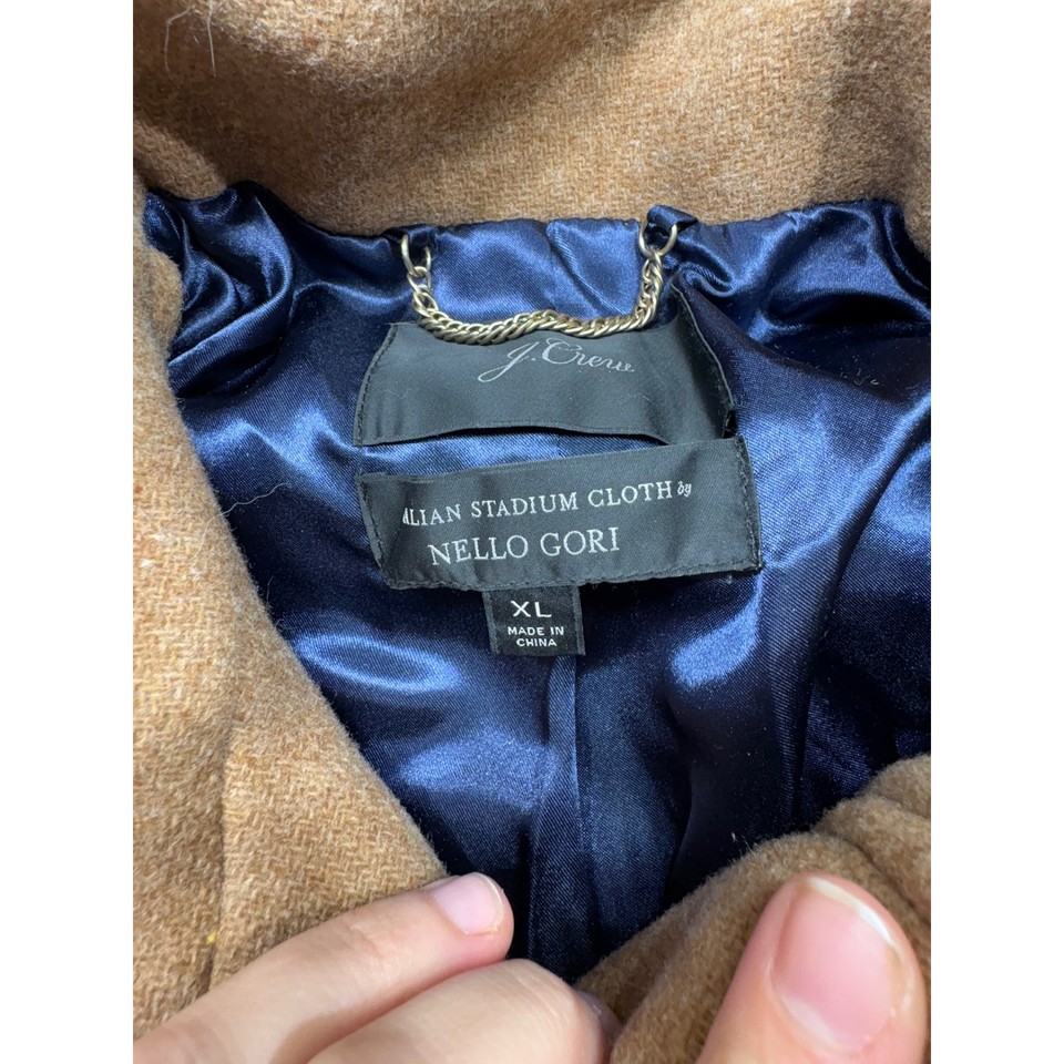 J Crew Italian Stadium Cloth Nello Gori Hooded Coat XL Camel Wool Blend ...