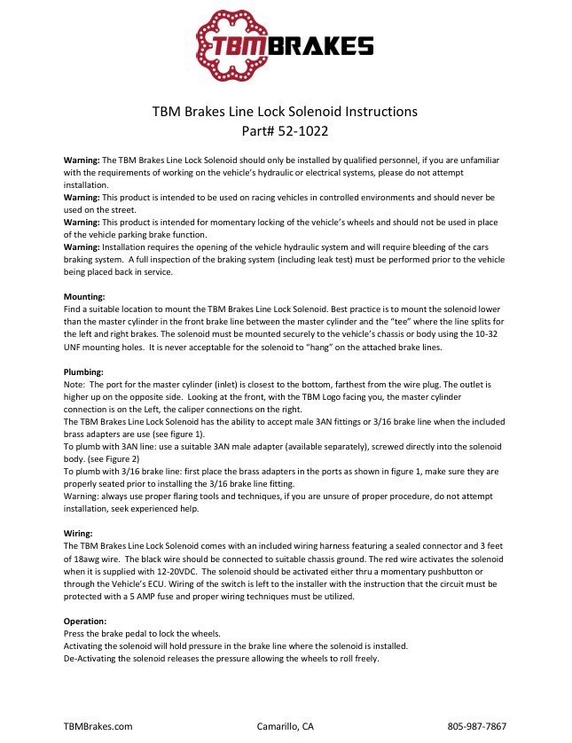 TBM Brakes Line Lock 52-1022 | eBay