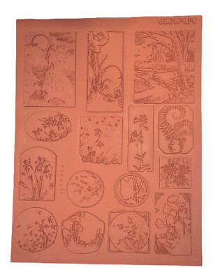 8" x 10.5" Unmounted/Uncut Small FLORAL LANDSCAPE SCENE Rubber Stamps ...