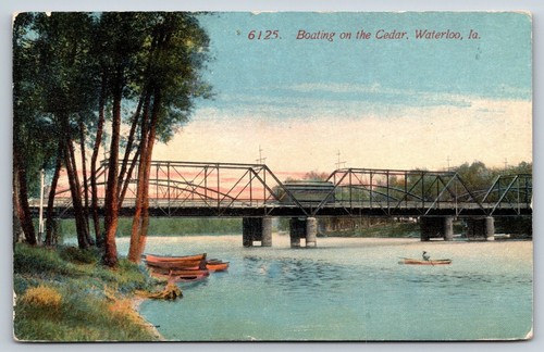 Boating on The Cedar, Waterloo, Iowa Vintage Postcard | eBay
