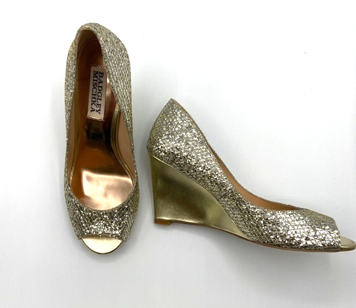Gold Glitter Peep Toe Pumps