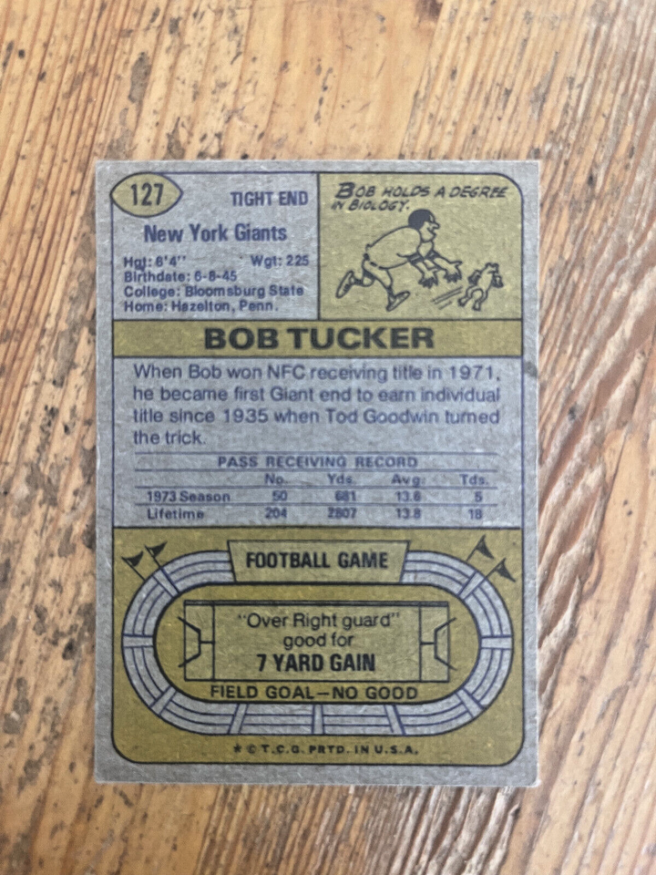1974 Topps Bob Tucker All-Pro Football Card - NY GIants - #127 / Ex ...