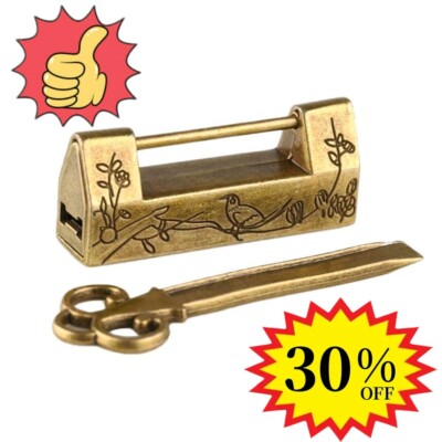 Chinese Vintage Antique Locks Old Style Lock Excellent Words Brass Pad ...
