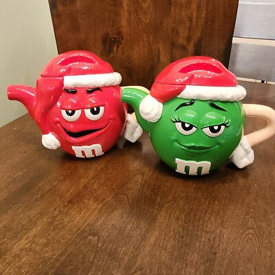 Red & Green M&M Santa Christmas Teapot Galerier Holiday Decor Set Lot ...