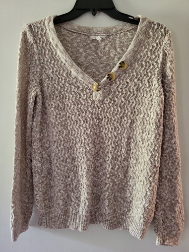 Women's Maurices Beige Long Sleeve Sweater Knit V-Neck Sz M w/ Buttons | eBay