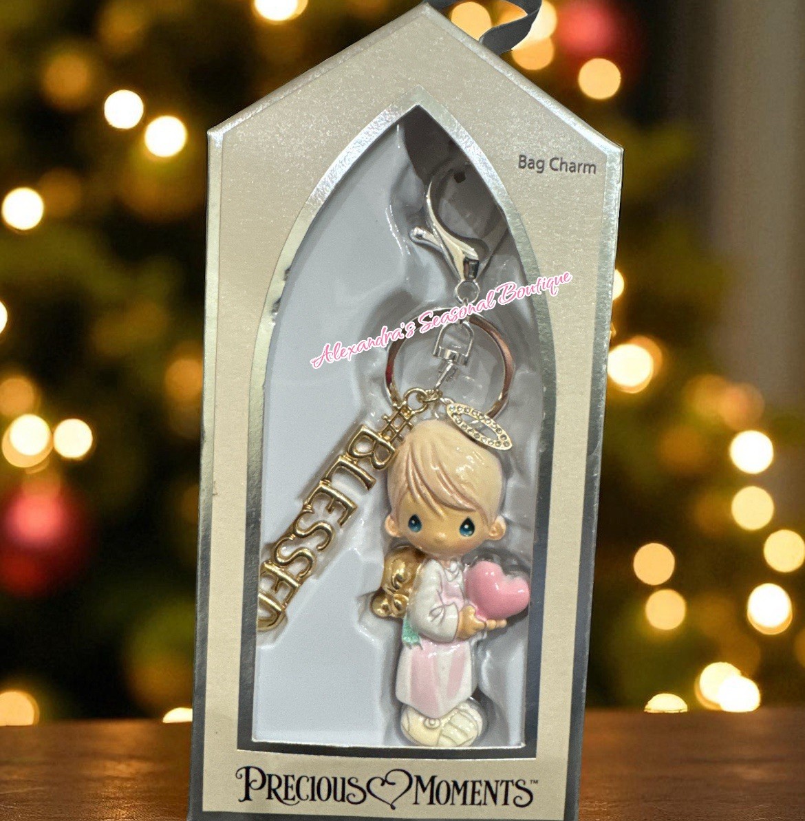 Precious Moments Blessed Bag Charm Keychain Angel Holding Pink Heart ...