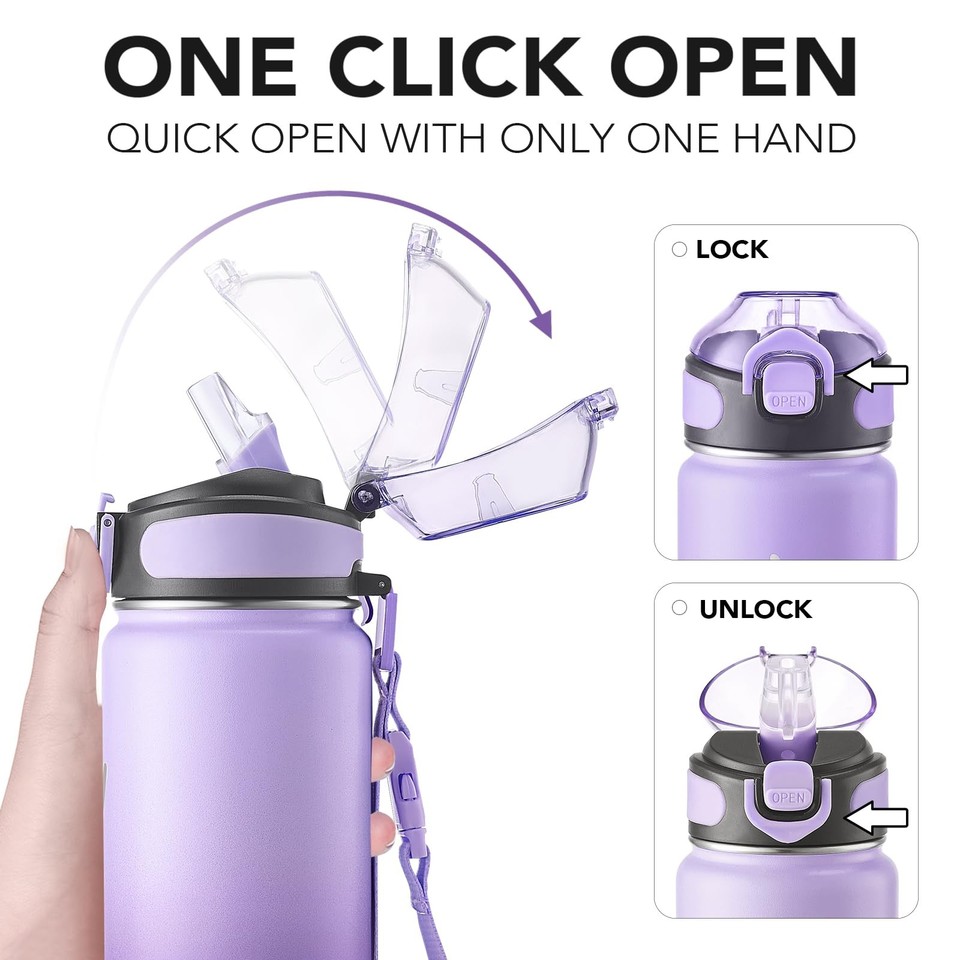 24 oz Insulated Water Bottle, Stainless Steel Bottle with Carrying ...