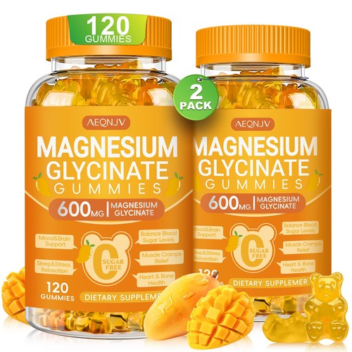 Magnesium Glycinate Gummies 600mg Chewable Sugar Free Potassium Gummies ...