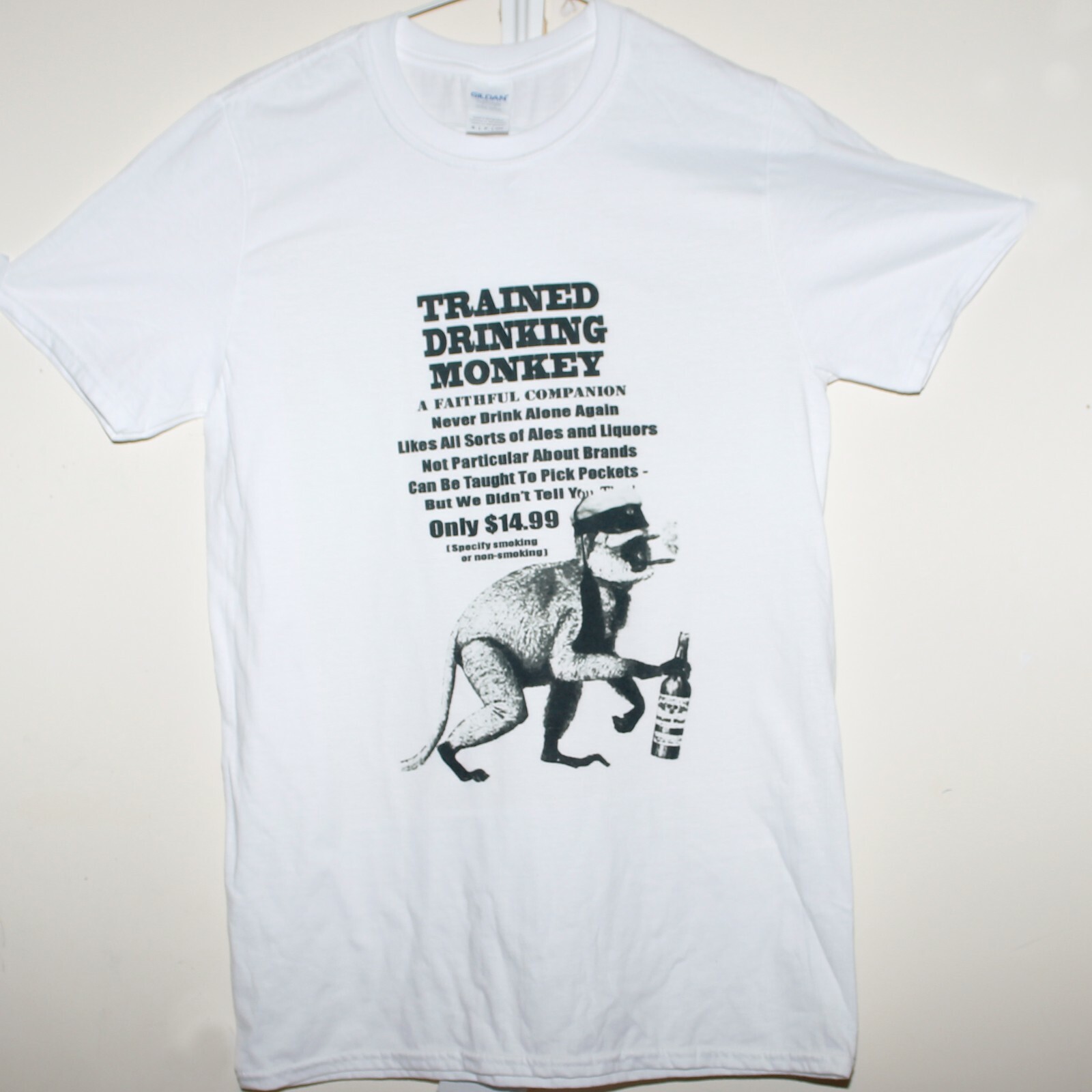 Funny Drinking Monkey T-shirt Retro Unisex White Small S | eBay UK