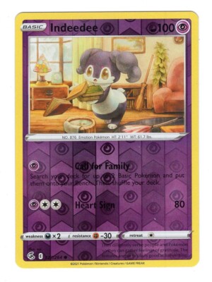 Pokemon TCG Indeedee SWSH Fusion Strike 127/264 Reverse Holo Common ...