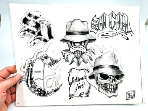 vtg Tattoo Shop Flash #2 1990s 2000s cholo california skull clown ...