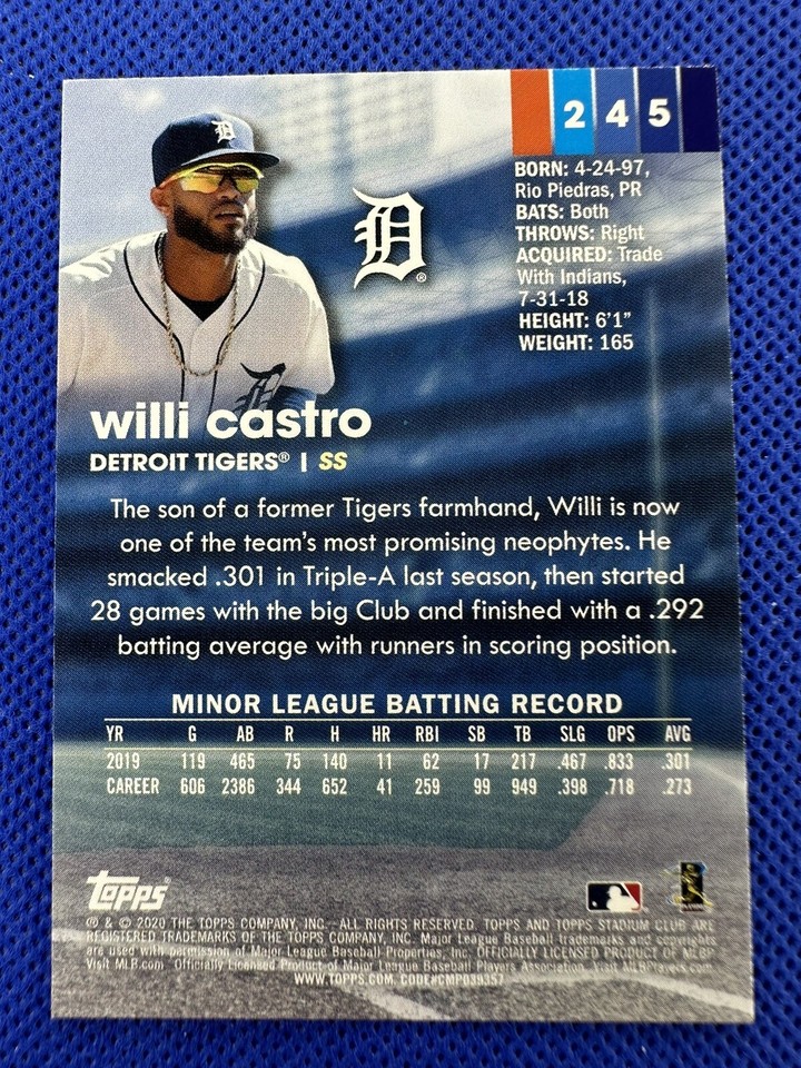 2020 #245 Willi Castro Topps Stadium Club Baseball RC Detroit Tigers | eBay