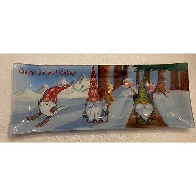 Gnome For The Holidays Glass Tray Platter Dish Prima Designs Christmas ...