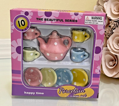 Child’s Polka Dot Porcelain Tea Set by Cracker Barrel - New s | eBay