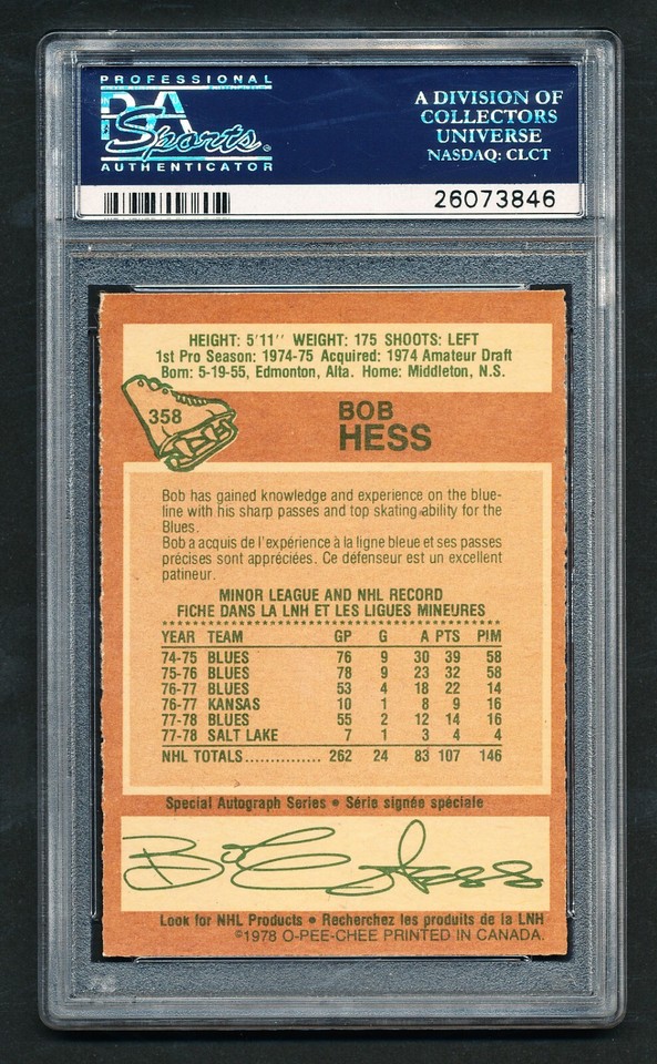 1978 OPC HOCKEY 358 BOB HESS ST. LOUIS BLUES PSA 6 EX-MINT | eBay
