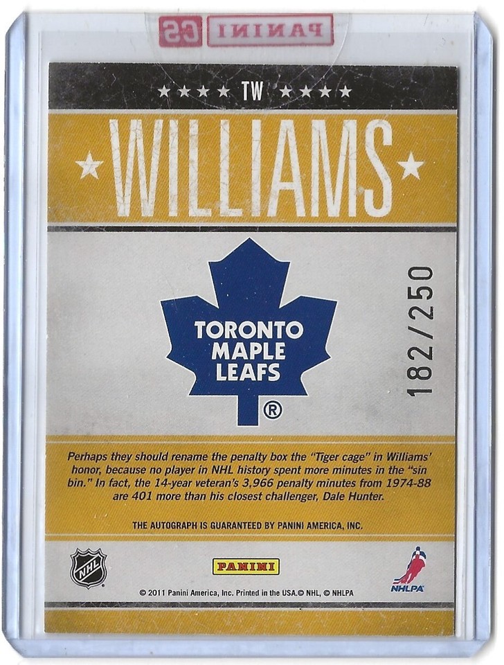 2010-11 Pinnacle Tough Times Autographs #TW Tiger Williams 182/250 ...