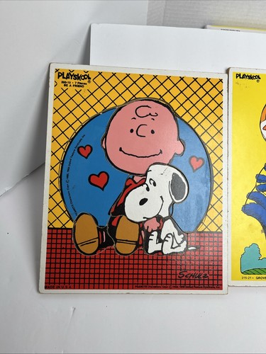 3 Playskool Wooden Puzzles Sesame Street Big Bird Grover Peanuts Snoopy ...
