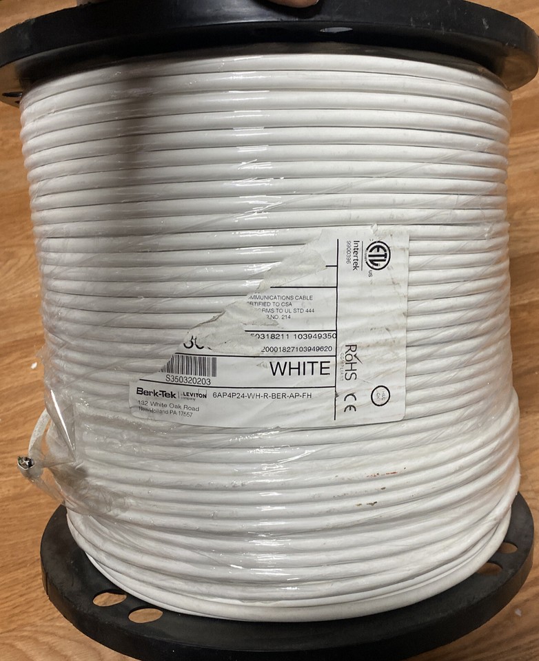 BERK-TEK LANmark-XTP CMR UTP Cat6A Cable, 1000' White 11082063 23 AWG ...