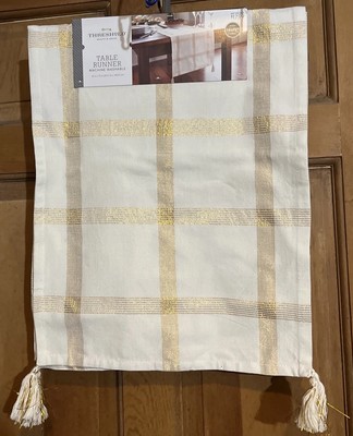 Threshold Table Runner Cream with Gold Plaid 14 x 72 New | eBay