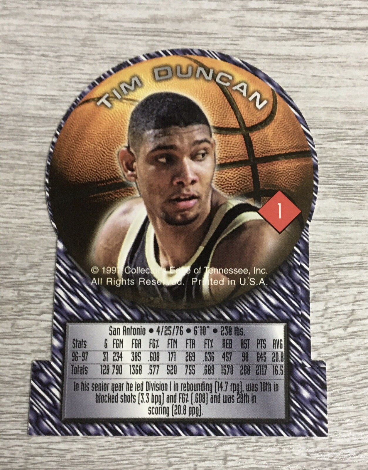 1997-98 Collector's Edge Impulse Die Cut #1 Tim Duncan Rookie RC C | eBay