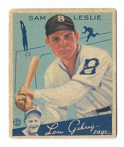 1934 Goudey #45 Sam LESLIE Baseball Card - Brooklyn Dodgers -No Creases ...