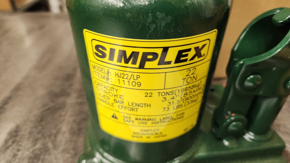 NEW SIMPLEX HJ22LP 22-Ton Low Profile Hydraulic Hand Bottle Jack. Made ...