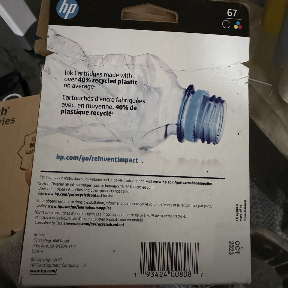 HP 67XL 2-Pack Black & Tri-Color Ink Cartridges 10/2023 (3YP31BN) | eBay