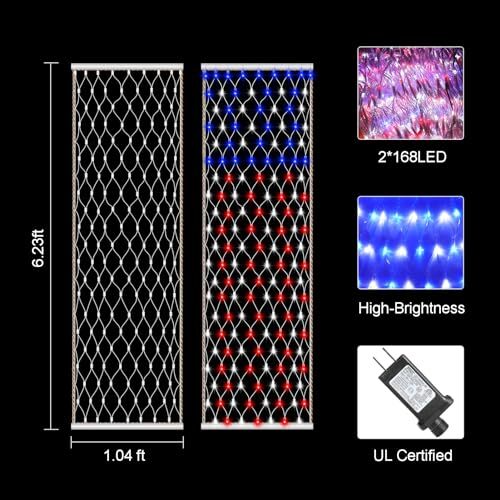 DBFAIRY 2 PCS American Flag Lights, 336 LED 4th of July USA Plug in ...