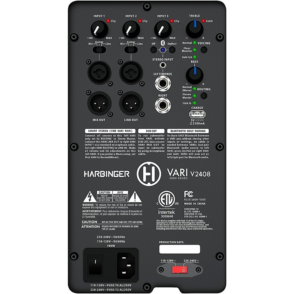 Harbinger VARI V2408 Powered 8" 2-Way Loudspeaker w/BT/DSP/Smart Stereo ...