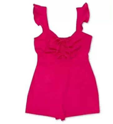 MSRP $70 Bar Iii Ruched-Front Flutter Romper Pink Size 12 | eBay