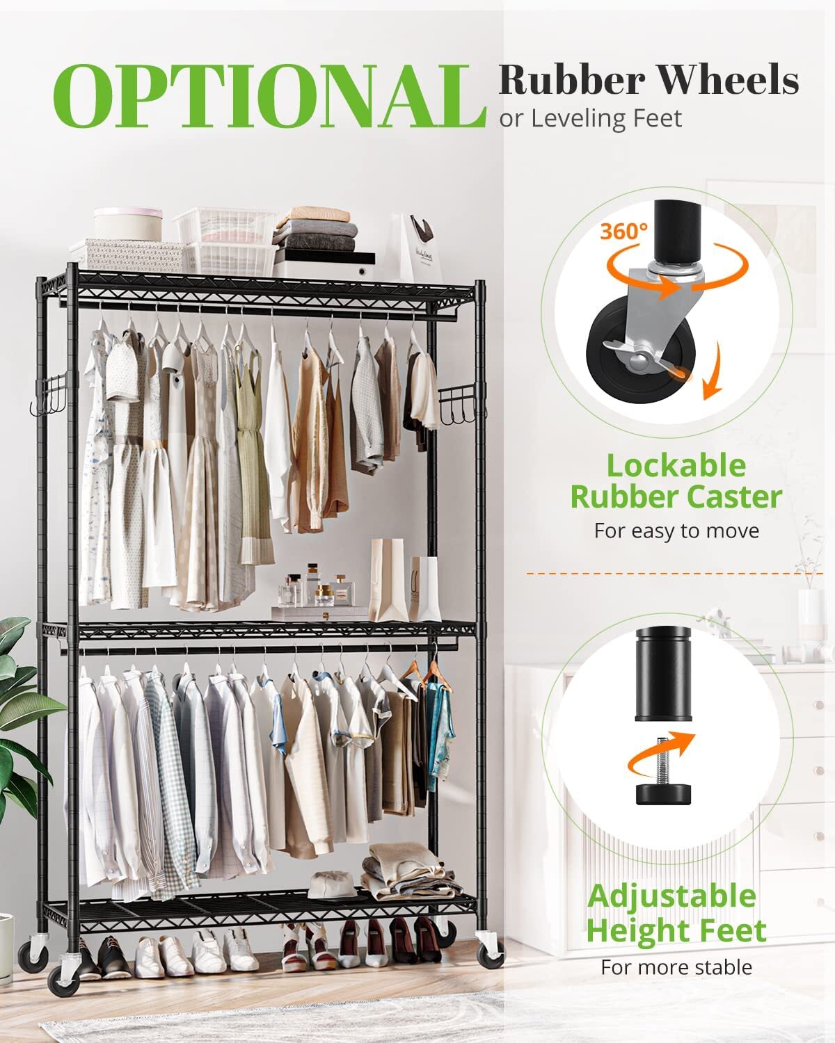 HOKEEPER Heavy Duty Garment Rack Clothes Rack Rolling Hanging Clothing ...