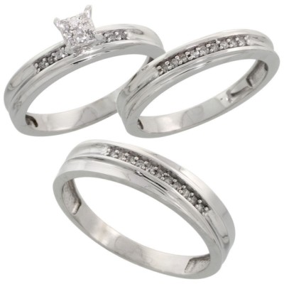 Sterling Silver .013 ct Genuine Diamond Trio His & Hers Wedding Band ...