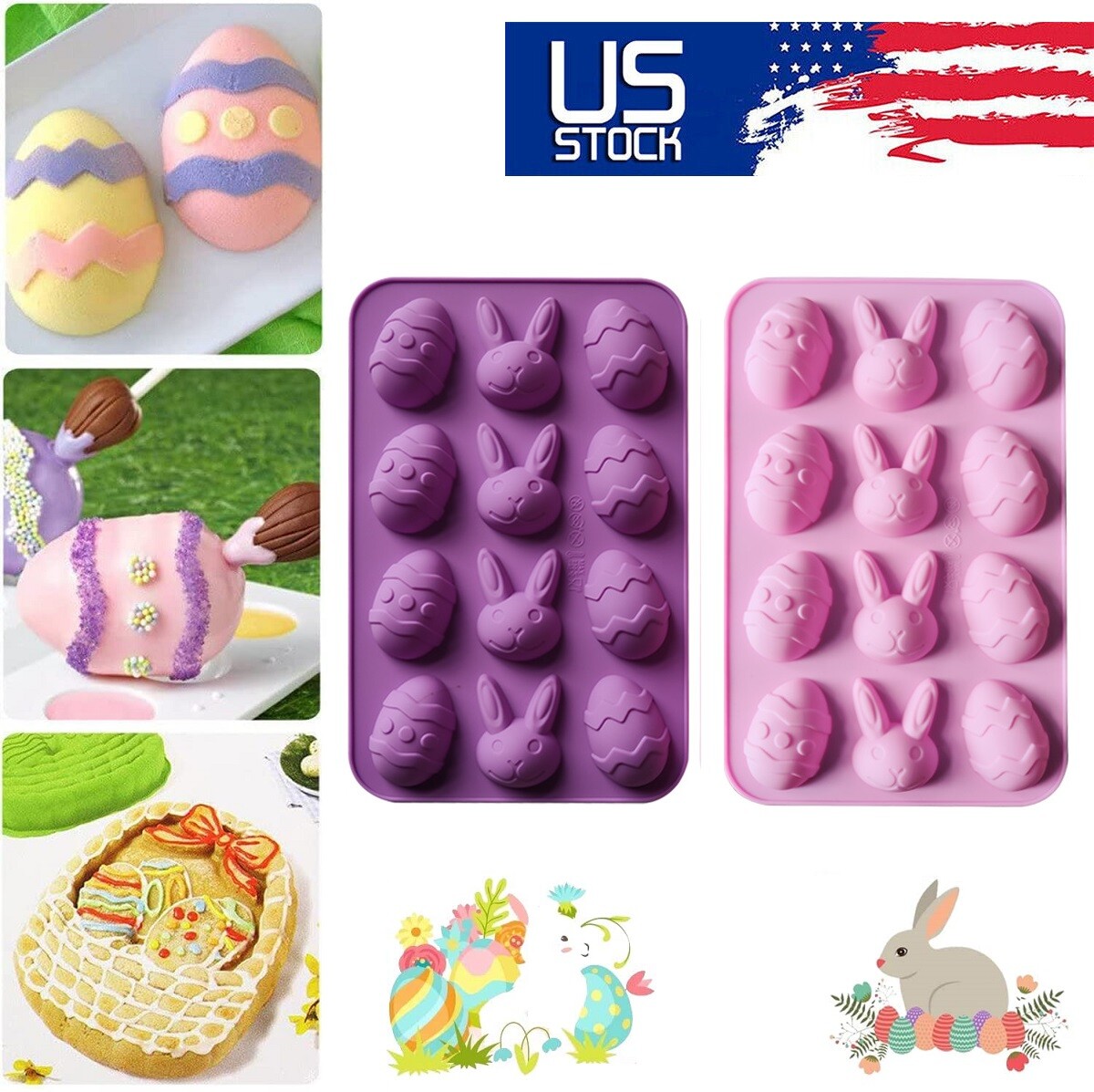 Easter Molds Silicone Easter Egg Bunny Mold Non-Stick Baking Cake ...