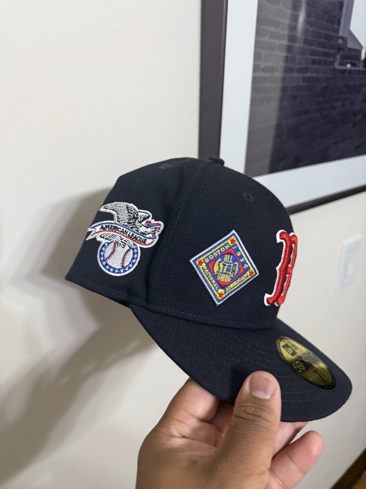 New Era Boston Redsox Fitted Hat MLB Series Champ Ring Patches Cap Size ...