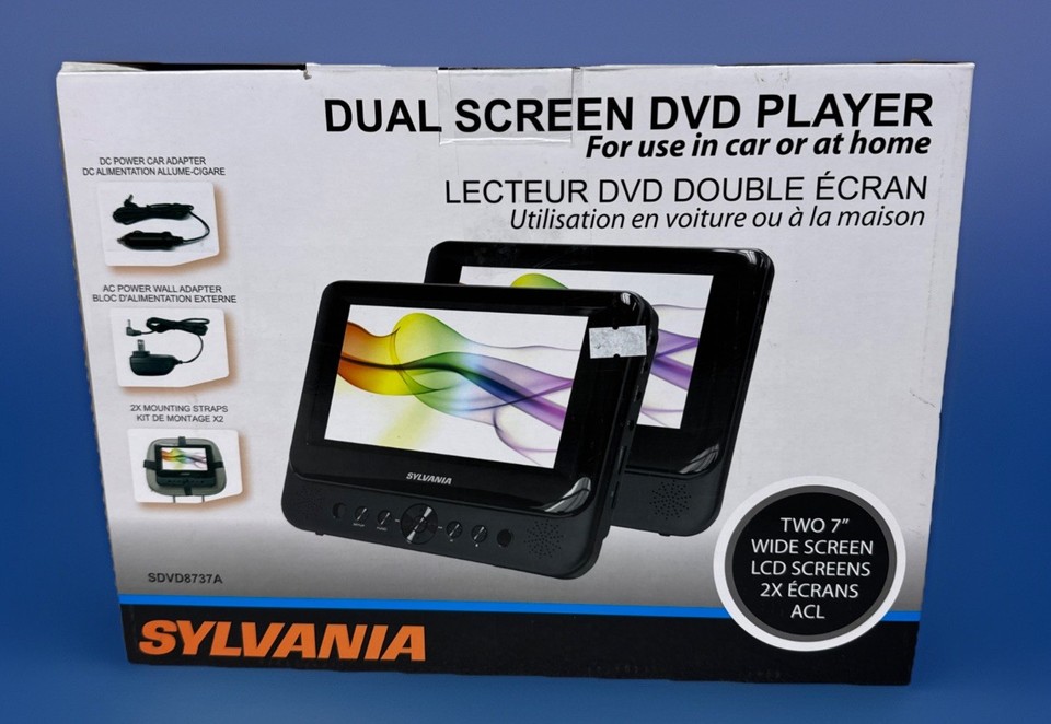 Sylvania SDVD8737 Dual Screen Dvd Player with Two 7” Screens New US6 ...