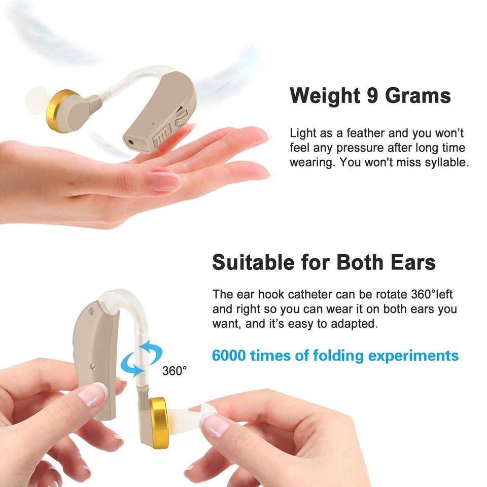 Digital Rechargeable Hearing Aids Kit BTE Behind the Ear Voice Sound ...