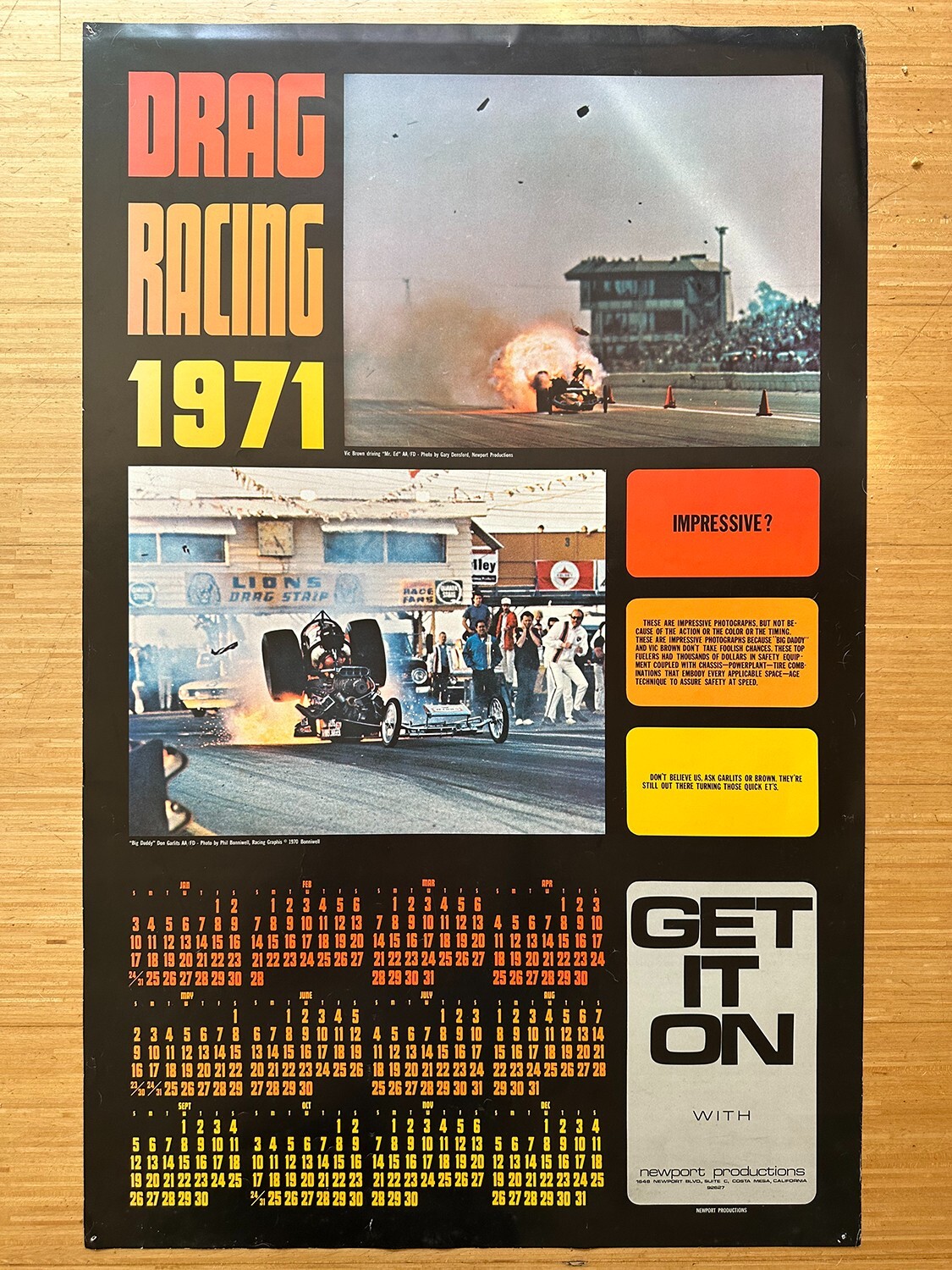 Vintage 1971 NHRA Drag Race Racing poster 23x36 Don Garlits / Vic Brown ...