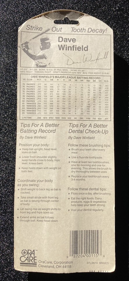 Vintage 1986 Atlanta Braves OraCare Baseball Bat Toothbrush With Holder ...