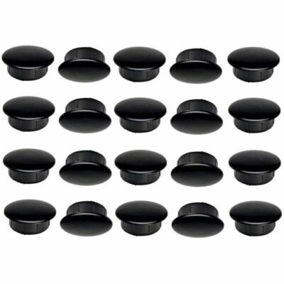 20 PLASTIC END CAP ROUND COVER 12mm 15mm PLUG INSERT HOLE TUBE BLACK ...