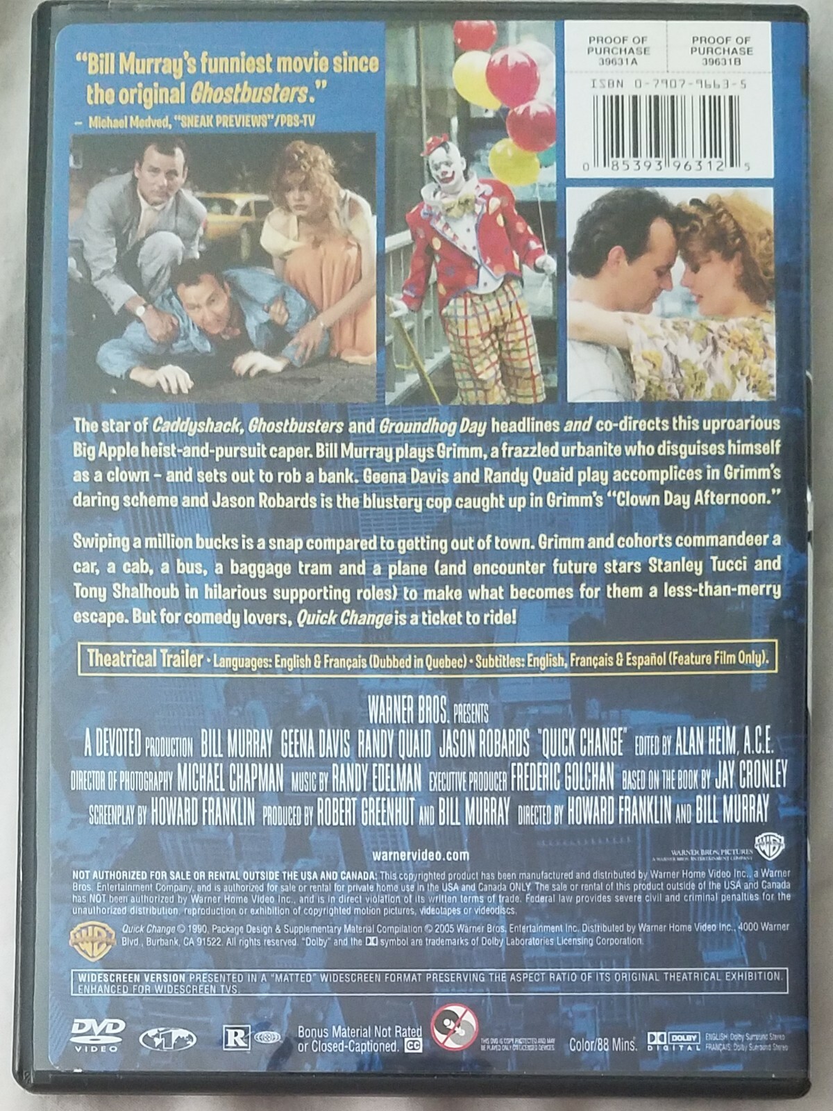 Quick Change (DVD) -Bill Murray - Gena Davis | eBay