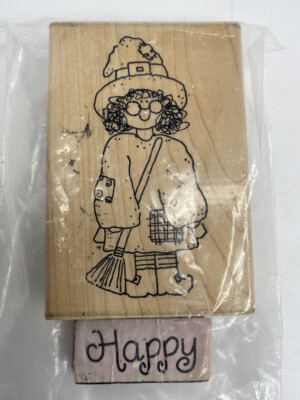 Wooden Backed Rubber Stamp Dots Dolls Happy Dress up with Extra Happy ...