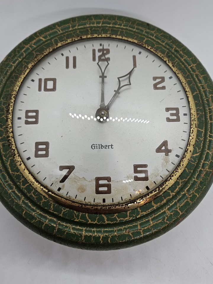 Antique Working 1940's GILBERT 8 Day Green Deco Mechanical Wind-Up Wall ...