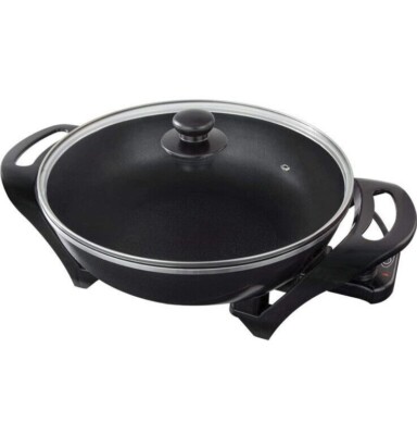 Electric Non-Stick Wok with Lid - Rapid heating 1500w Portable Wok ...